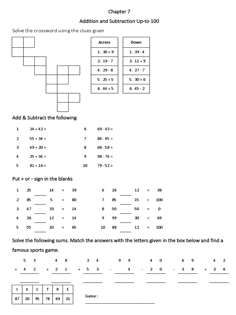 Addition and Subtraction Upto 100 | PDF | Biscuit | Cuisine