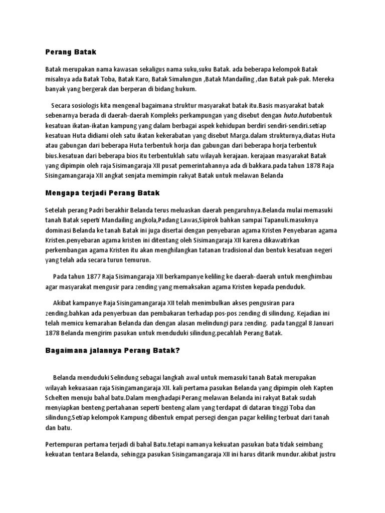 Perang Batak: Perlawanan Sisingamangaraja XII | PDF | Sejarah