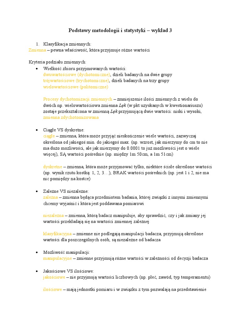 Podstawy Metodologii I Statystyki | PDF