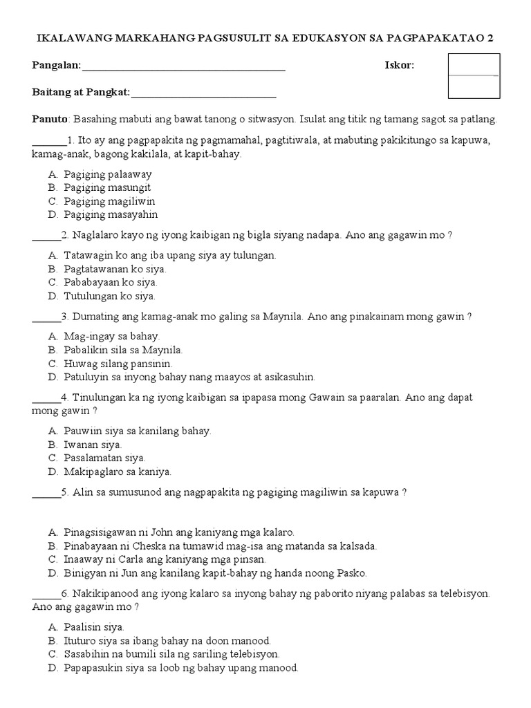 Esp 2ND Quarter Exam | PDF