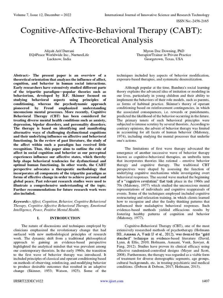 Cognitive-Affective-Behavioral Therapy (CABT) A Theoretical Analysis ...