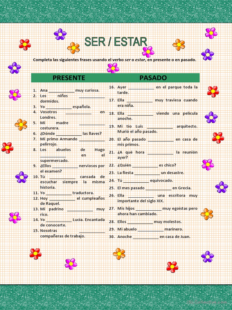 Ejercicios de Ser y Estar en Español | PDF