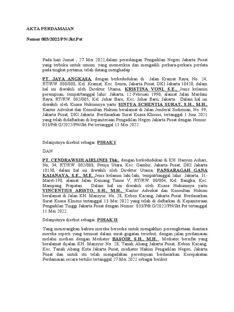 Akta Perdamaian | PDF | Politik | Hukum