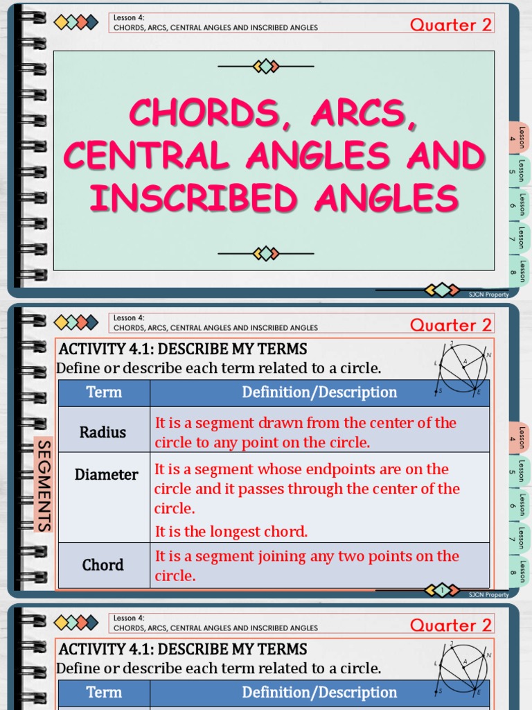 Chords, Arcs, and Inscribed Angles | PDF | Circle | Angle