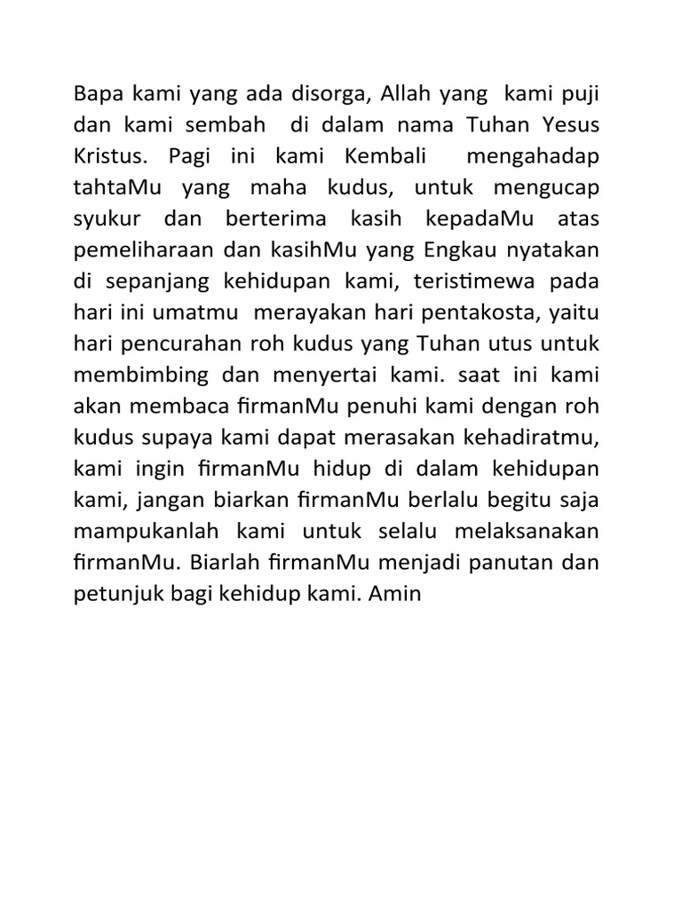 Bapa Kami Yang Ada Disorga Allah Yang Kami Puji Dan Kami Sembah Di Dalam Nama Tuhan Yesus ...