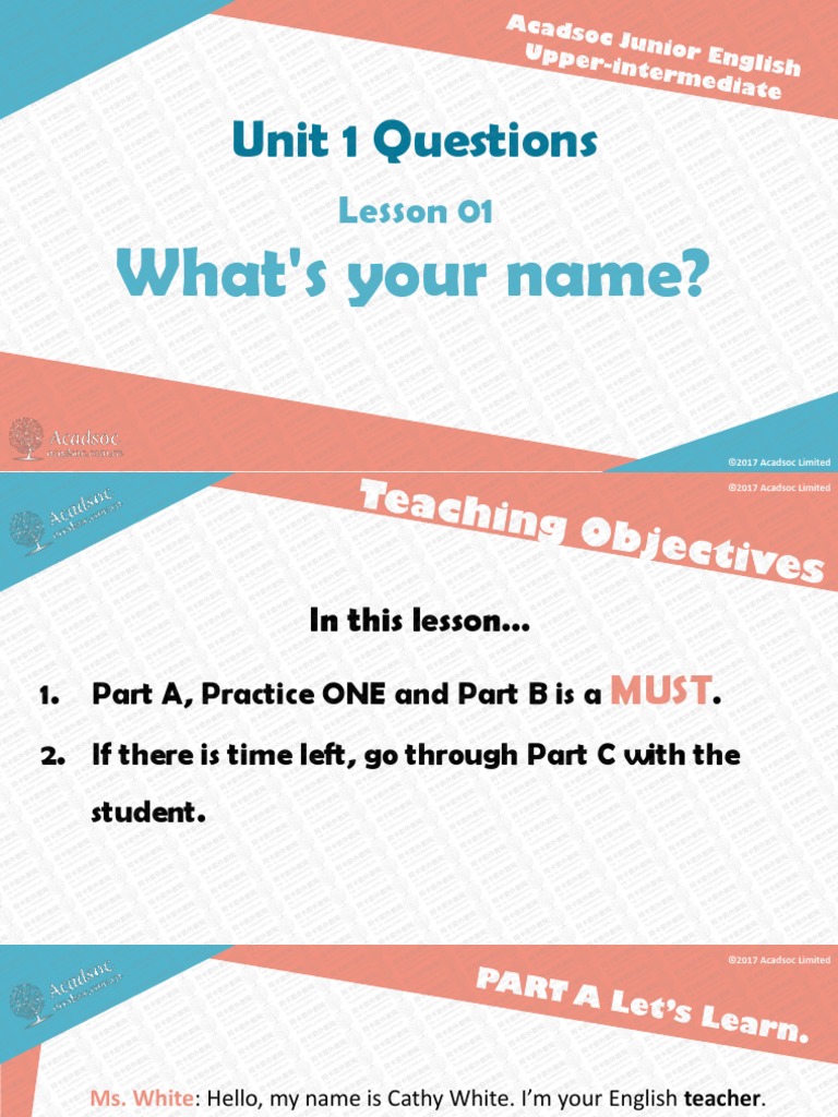 Unit 1 Questions: What's Your Name? | PDF | Communication | Cognition