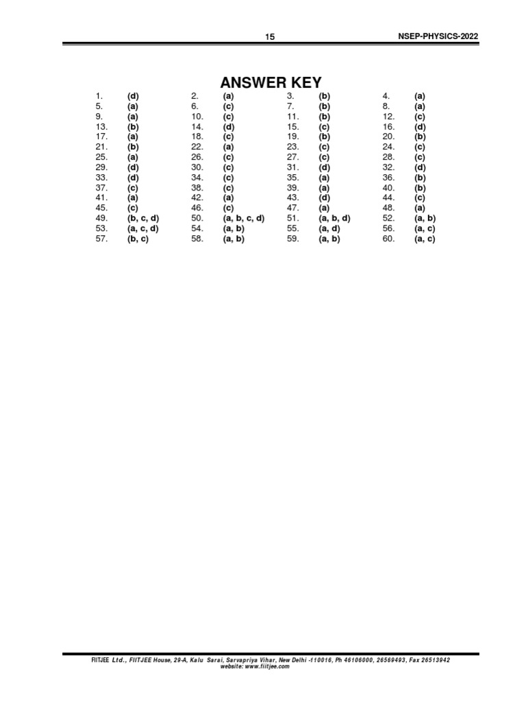 Fiitjee Solution Answer Keys Nsep 2022 23 Pdf Quantity