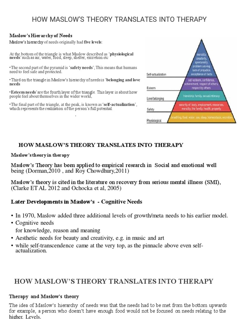 Maslow's Theory in Therapy | PDF | Psychology | Cognitive Science