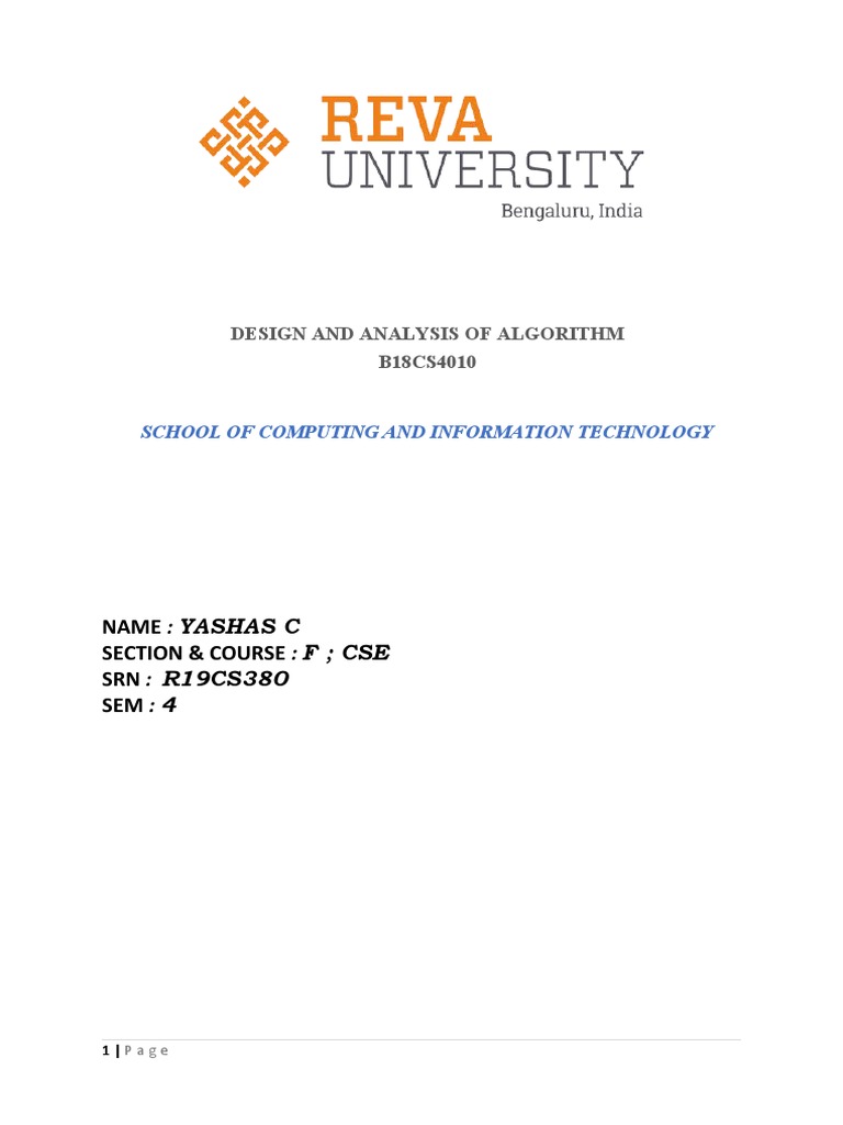 R19CS380 Daa. | PDF | Mathematical Relations | Combinatorics