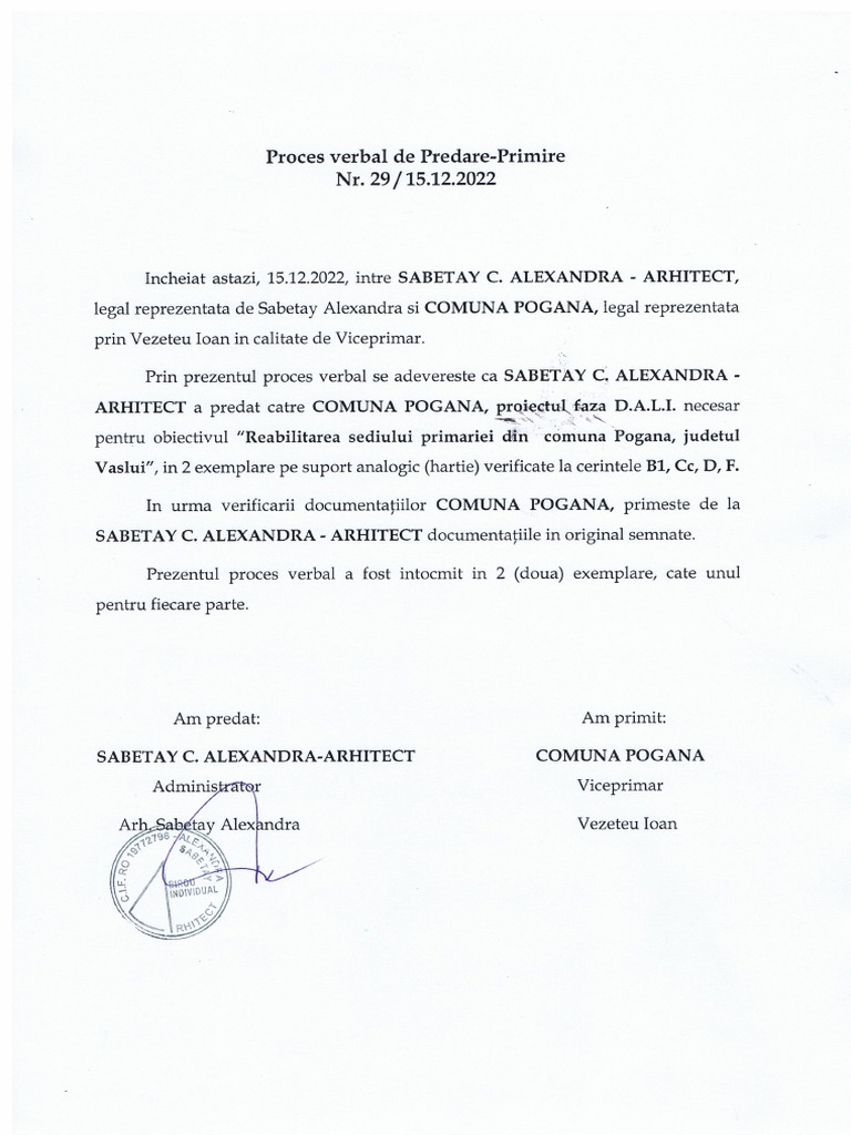 PV Predare COMUNA POGANA | PDF