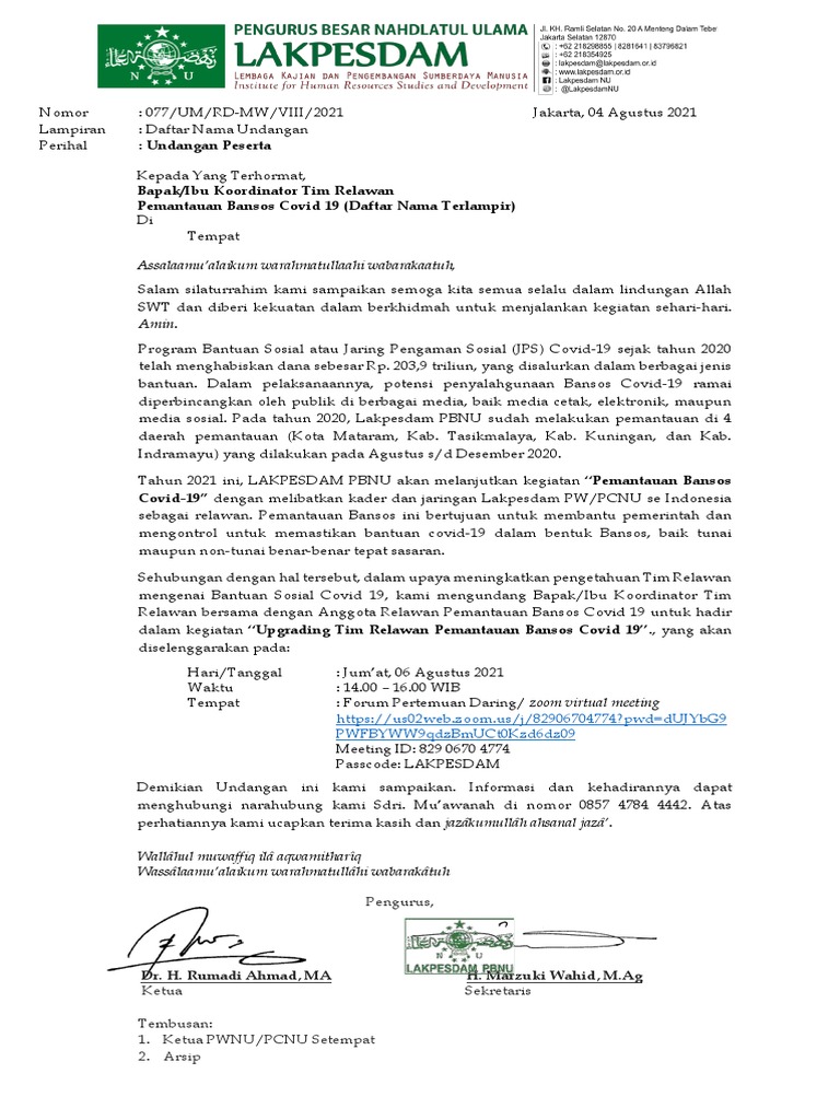 077 - Surat Undangan Peserta Upgrading Tim Relawan | PDF