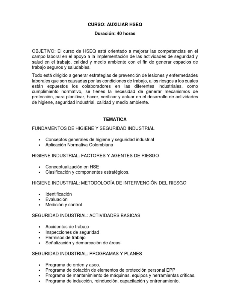 Curso Auxiliar Hseq | PDF | Valores | Sistema de manejo de calidad
