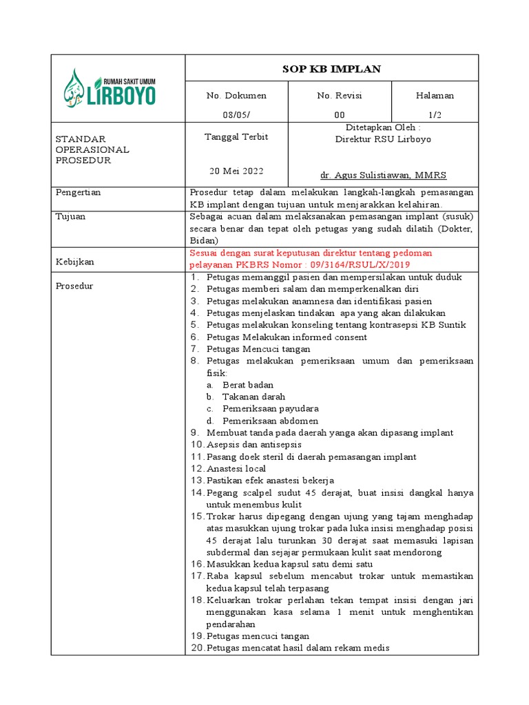 Sop KB Implan | PDF