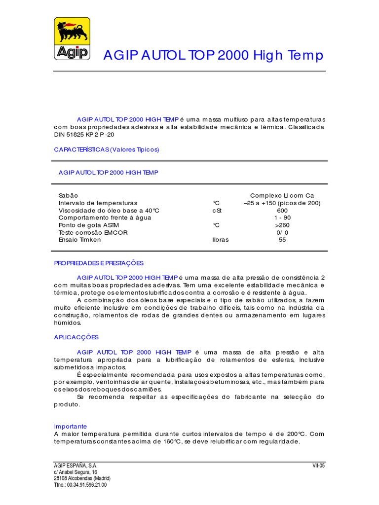 Autol Top 2000 High Temp - 1 | PDF