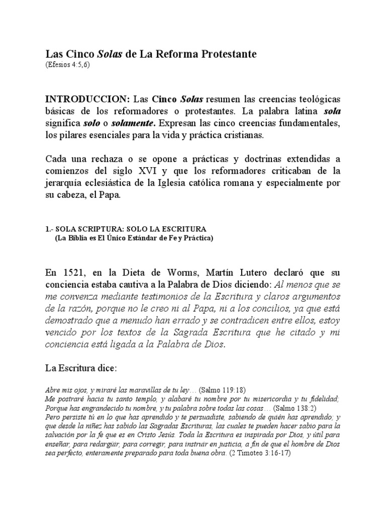 Las Cinco Solas de La Reforma Protestante | PDF | Salvación | Gracia divina