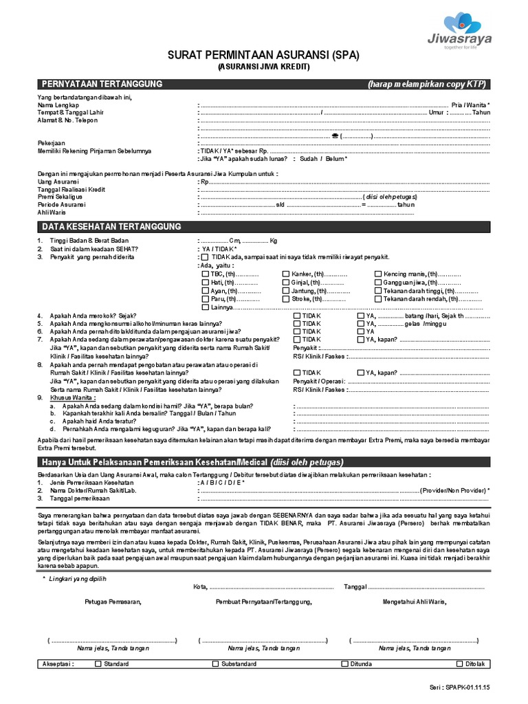 Surat Permintaan Asuransi - Kredit | PDF