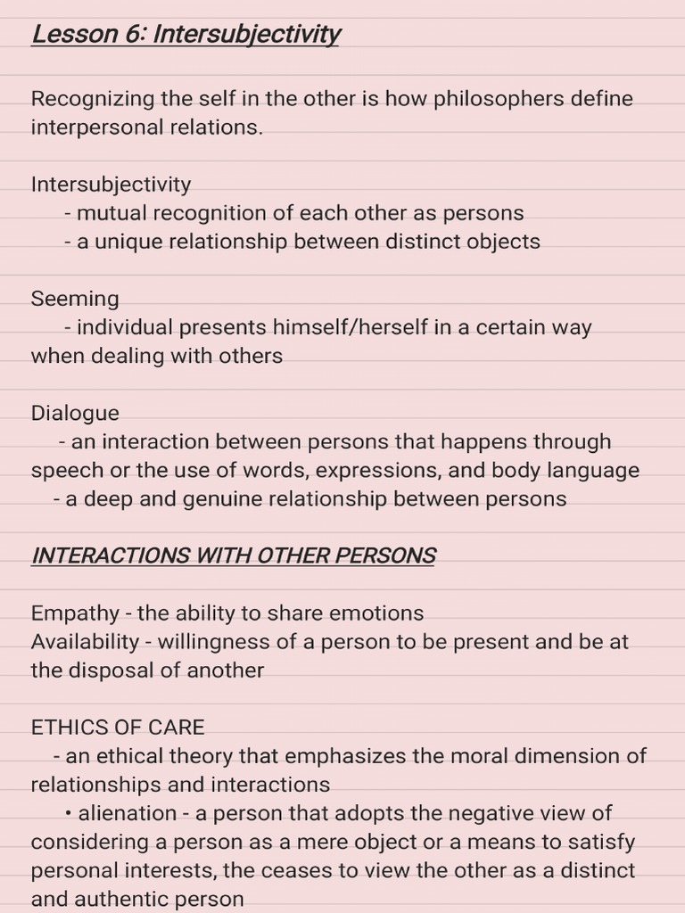 Lesson 6 Intersubjectivity - 221024 - 212542 | PDF