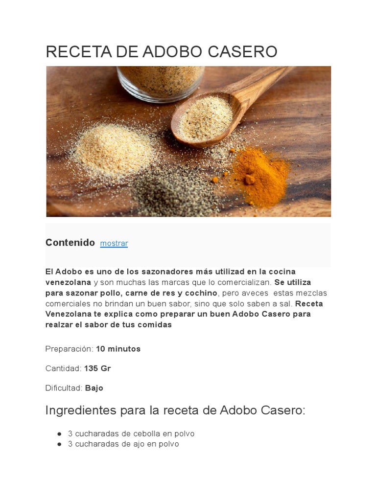 Receta de Adobo Casero Venezolano | PDF