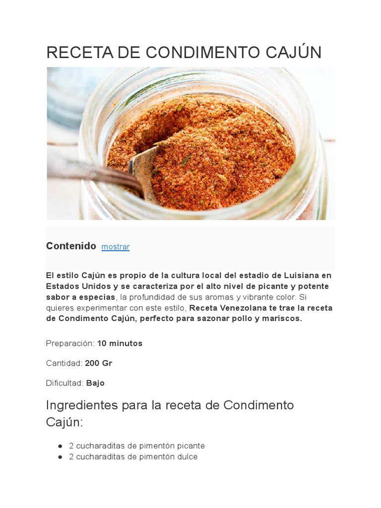 Receta de Condimento Cajún | PDF