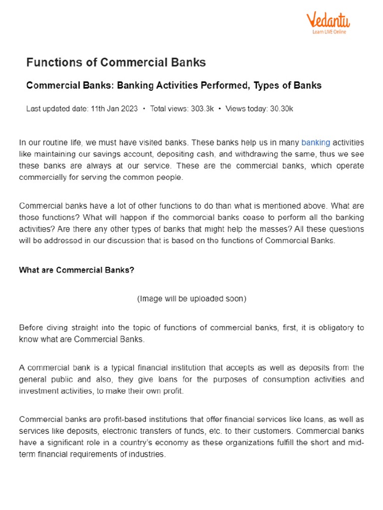 Functions of Commercial Banks | PDF
