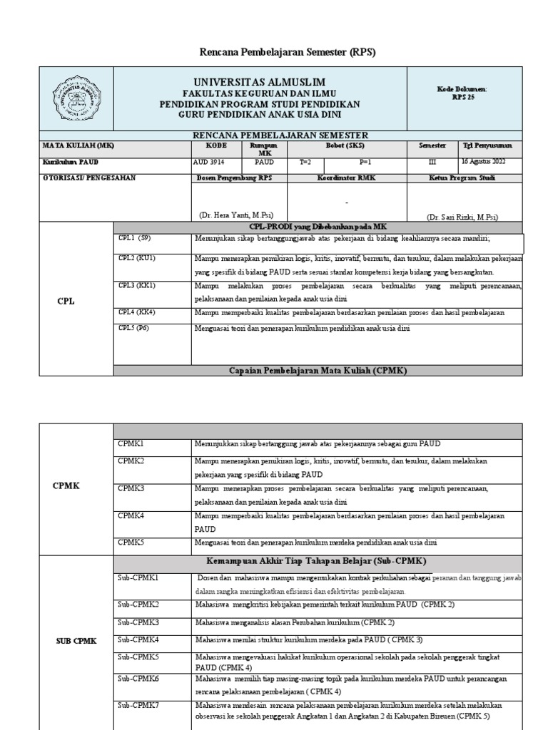 RPS Hera Kurikulum PAUD | PDF