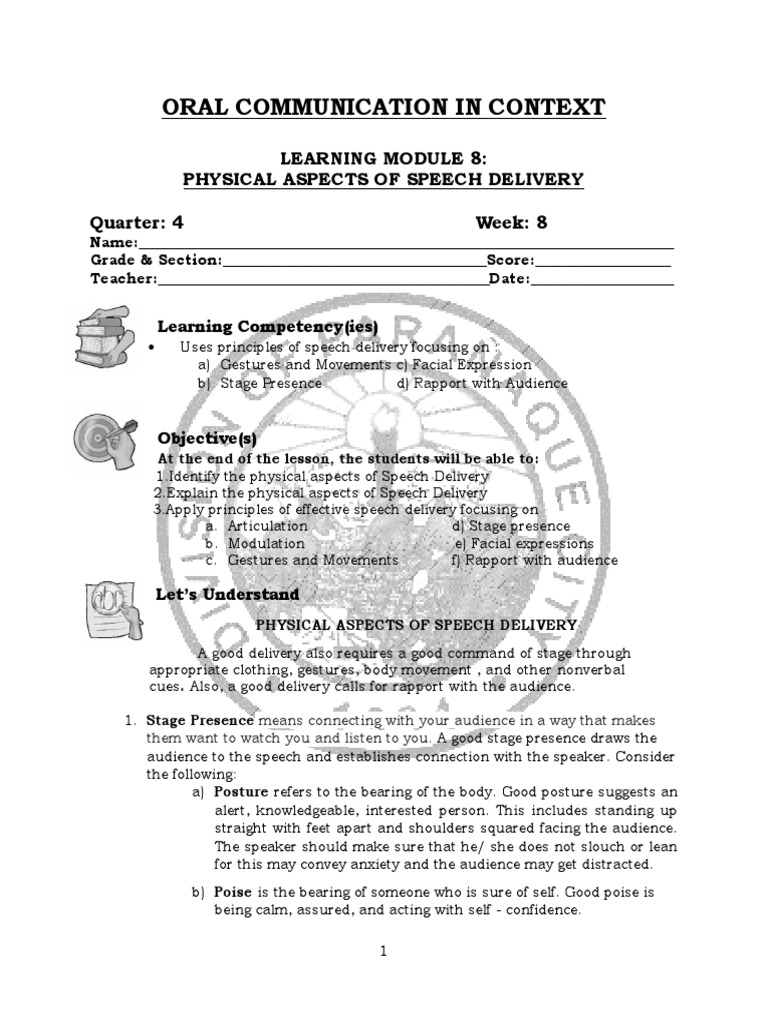 Oral Comm Module 8 | PDF | Gesture | Nonverbal Communication