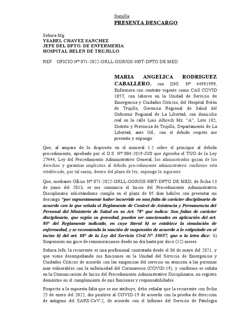 Descargo Pad Maria Angelica Rodiguez Caballero | PDF | Hospital ...