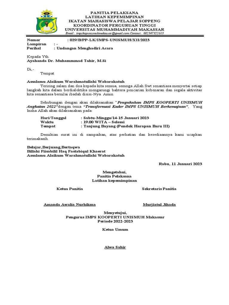 Surat Menghadiri Acara Pengukuhan 2023 | PDF