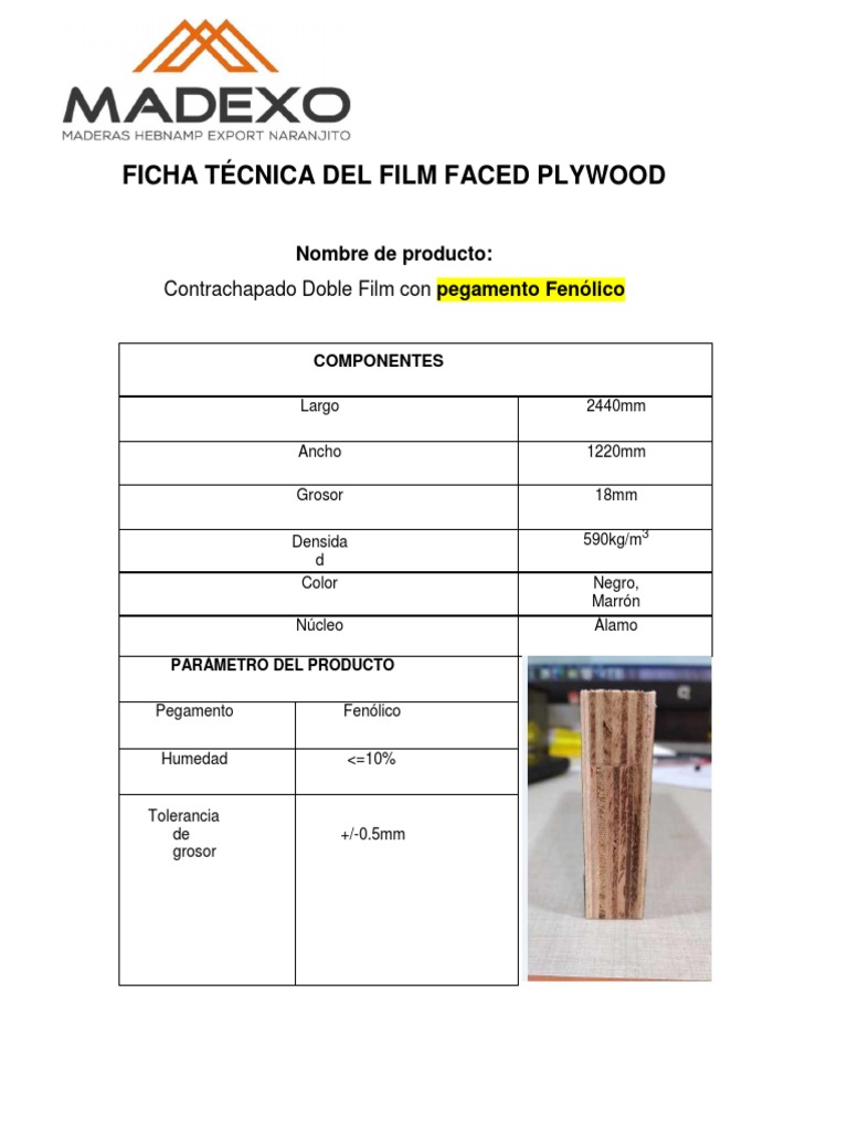 ( (Ficha Técnica Del Triplay Doble Film - ECOWOOD TIPO PREMIUM ...