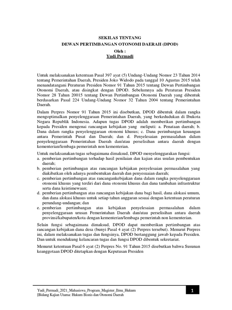 Struktur dan Tugas DPOD 2015 | PDF