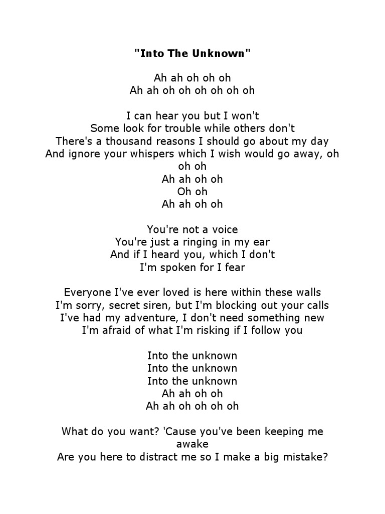 Into The Unknown Lyrics | PDF | Poetry