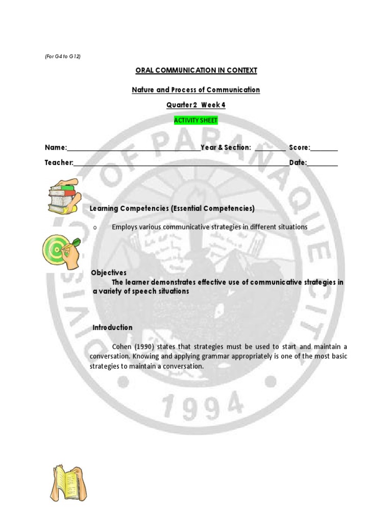 Oral-Comm Q2 WK4 | PDF | Conversation | Learning Oral-Comm Q2 WK4 | PDF | Conversation | Learning