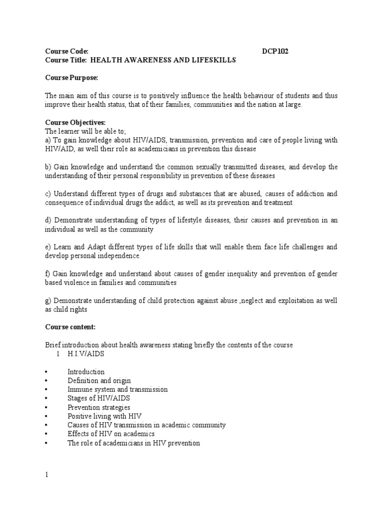Health Awareness and Life Skills KCA | PDF | Hiv/Aids | Sexually ...