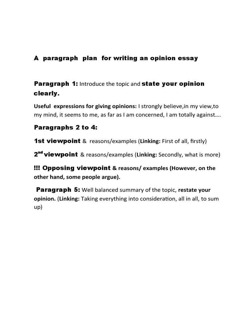A Paragraph Plan For Writing An Opinion Essay | PDF | Career & Growth