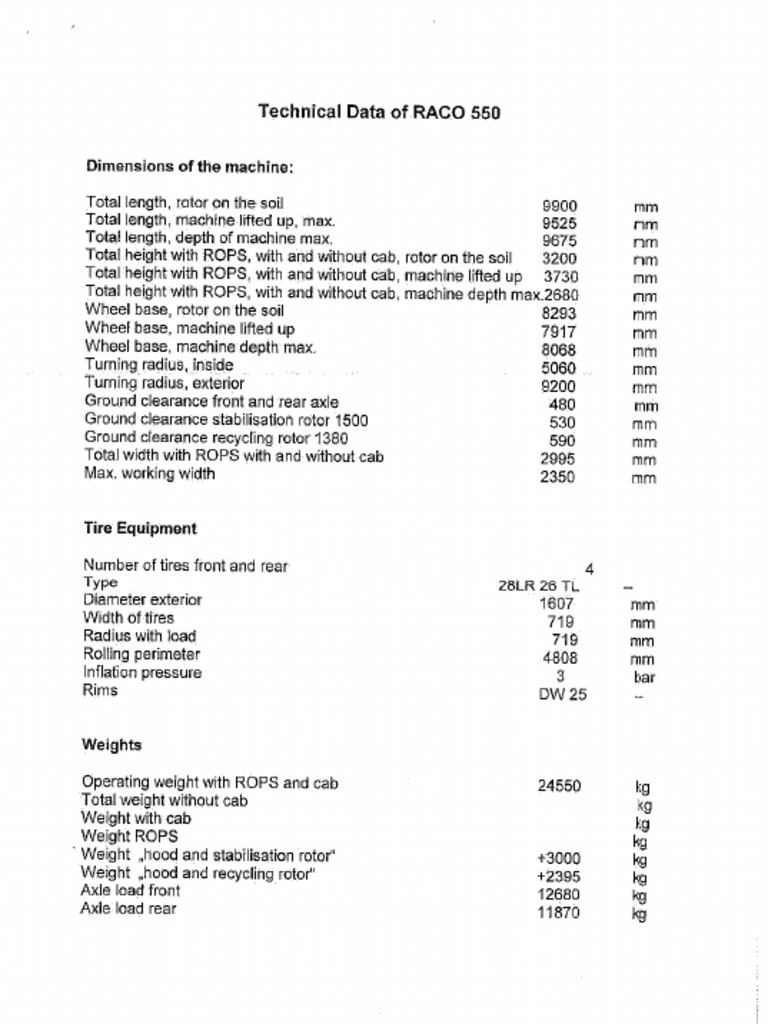 Technical Data RACO 550 | PDF