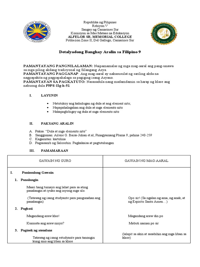 Lesson Plan in FILIPINO 9 | PDF