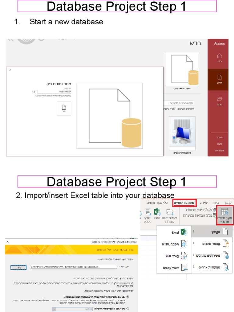 Database Project Steps - Updated | PDF | Databases | Microsoft Excel