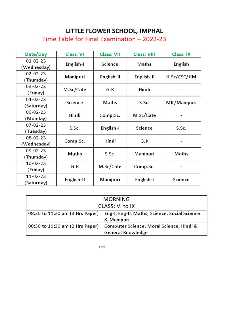 Final Exam Time Table (6-10) | PDF