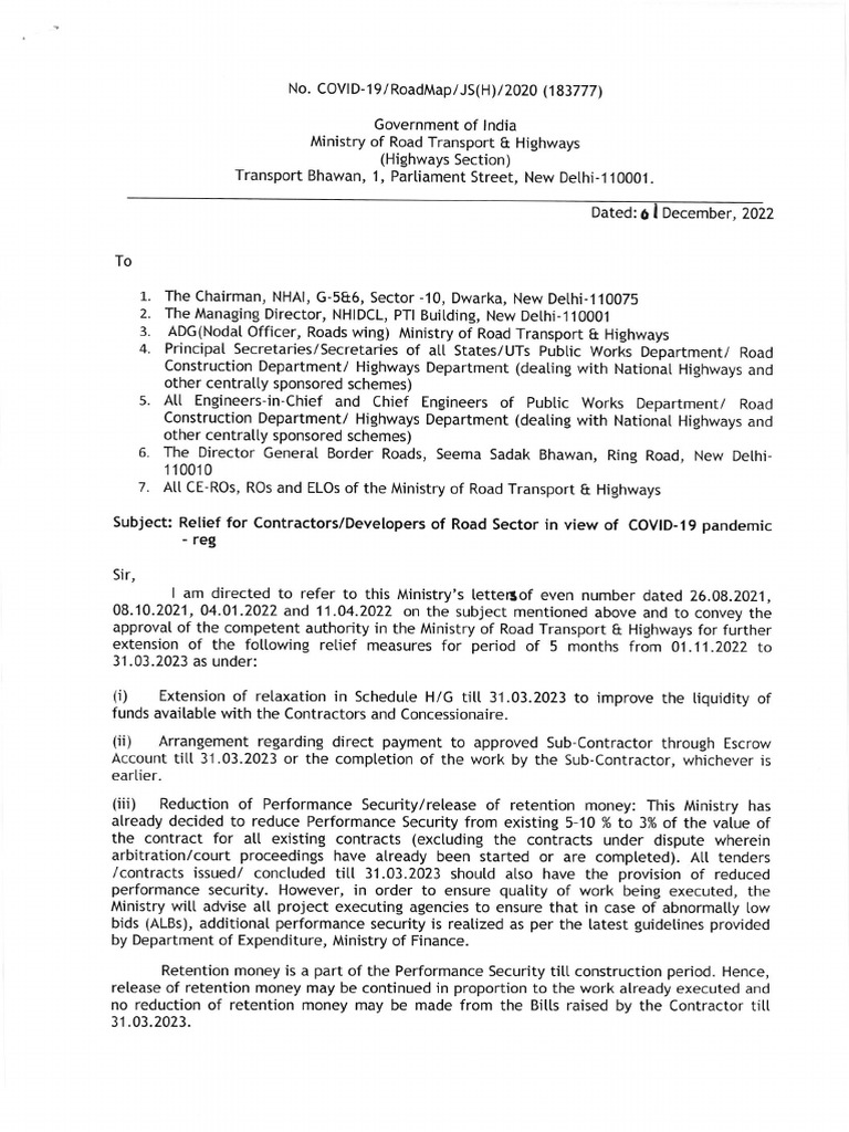COVID-19 Relief for Road Contractors | PDF | Private Law | Government