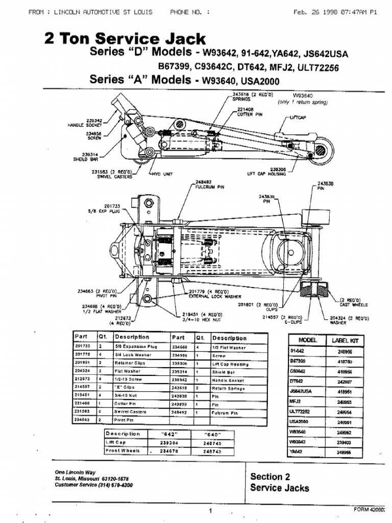W93642 2 Ton Service Jack | PDF