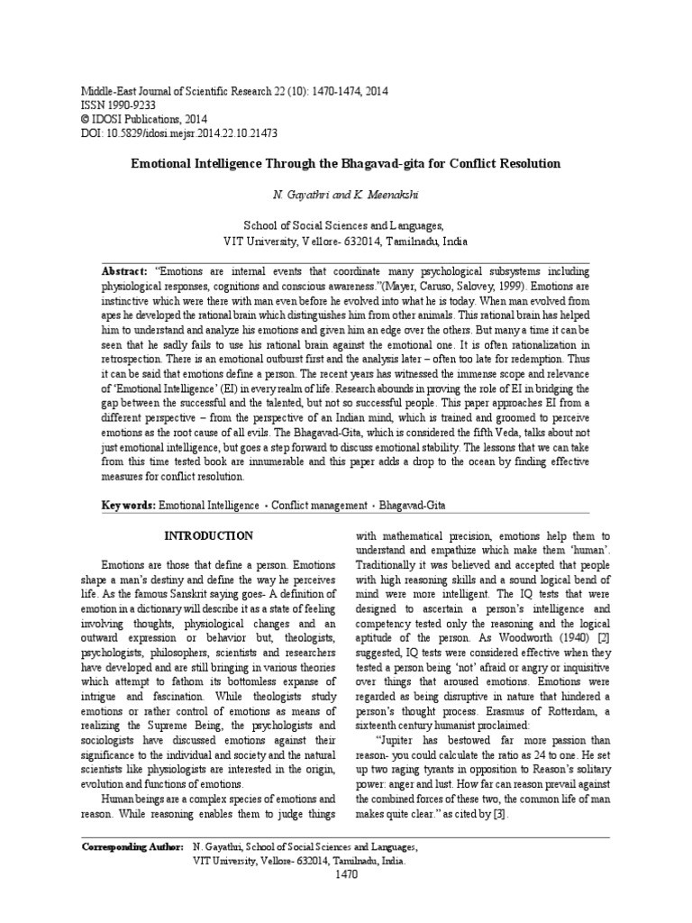 Emotional Intelligence Through The Bhagavad-Gita For Conflict ...