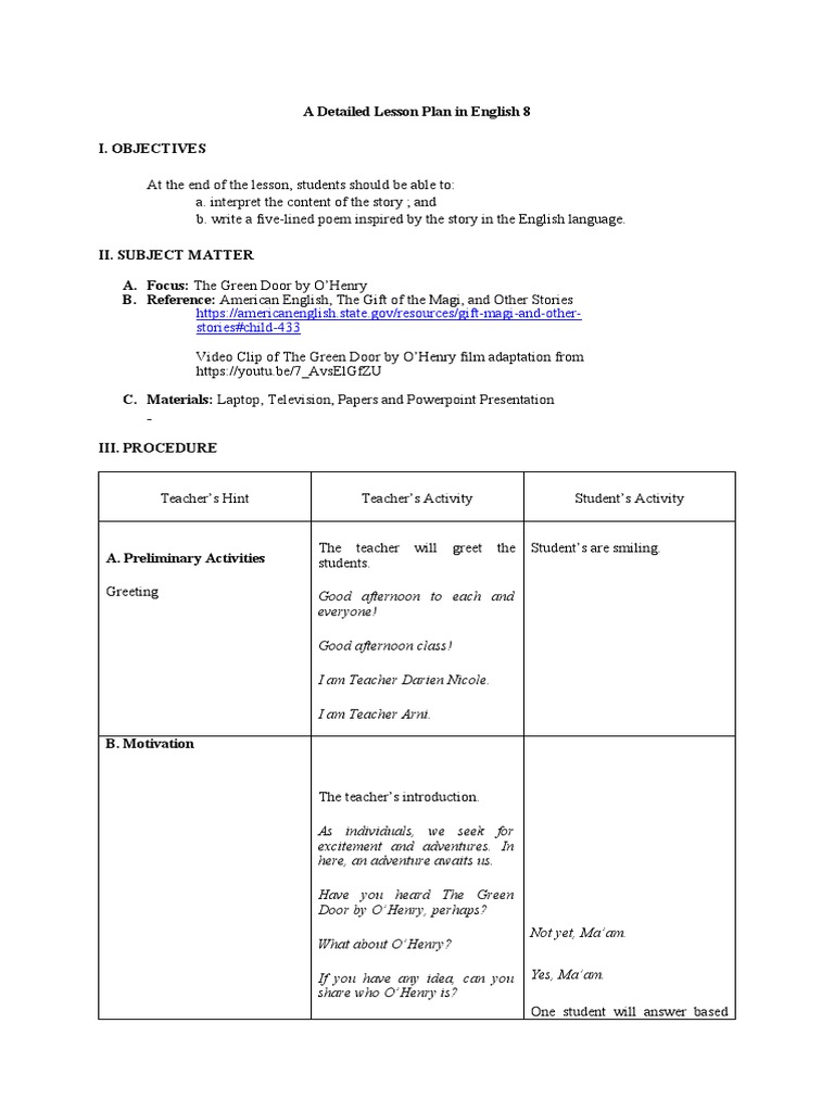 A Detailed Lesson Plan in English 8 | PDF | Question | Lesson Plan