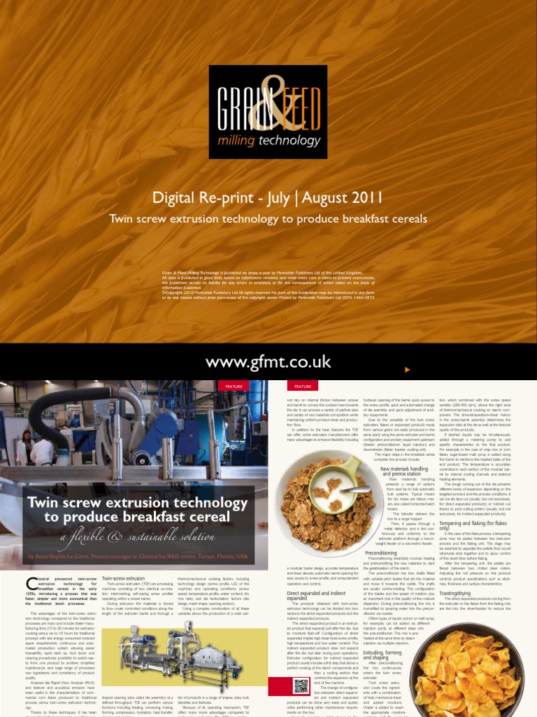 Twin Screw Extrusion Technology To Produce Breakfast Cereals | PDF ...