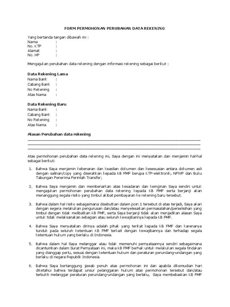 Lampiran 2. Form Permohonan Perubahan Data Rekening | PDF