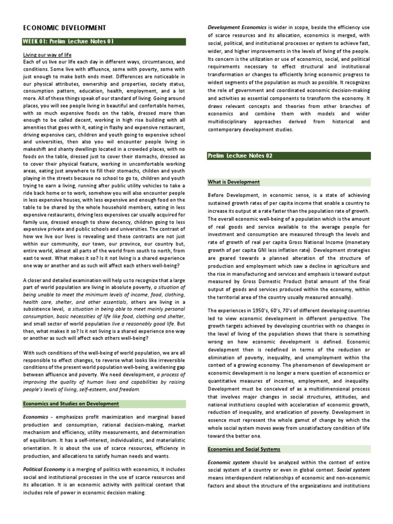 NOTES 01 - Economic Development | PDF | Economics | Economic Growth