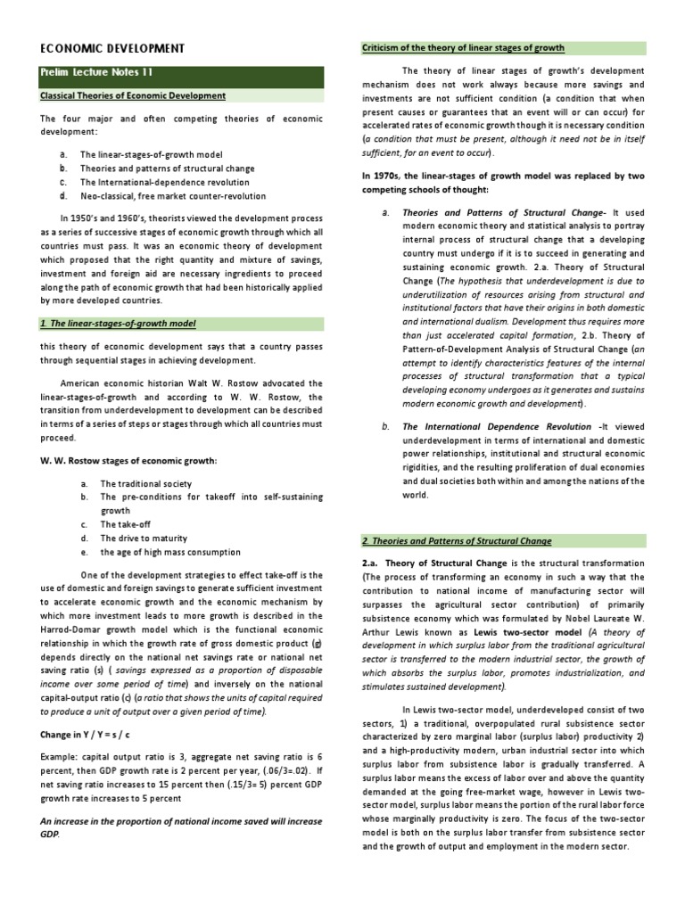 NOTES 04 - Economic Development | PDF | Economic Growth | Neoclassical ...