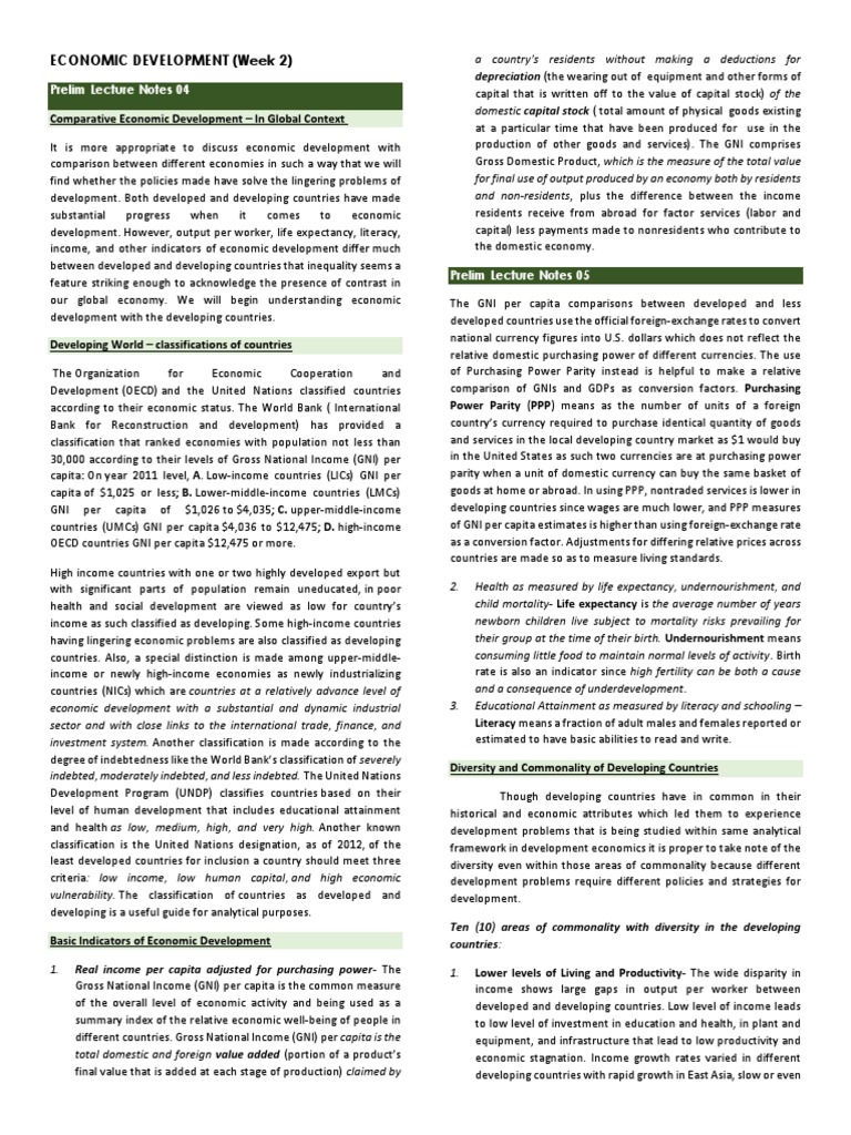 NOTES 02 - Economic Development | PDF | Developing Country | Purchasing ...