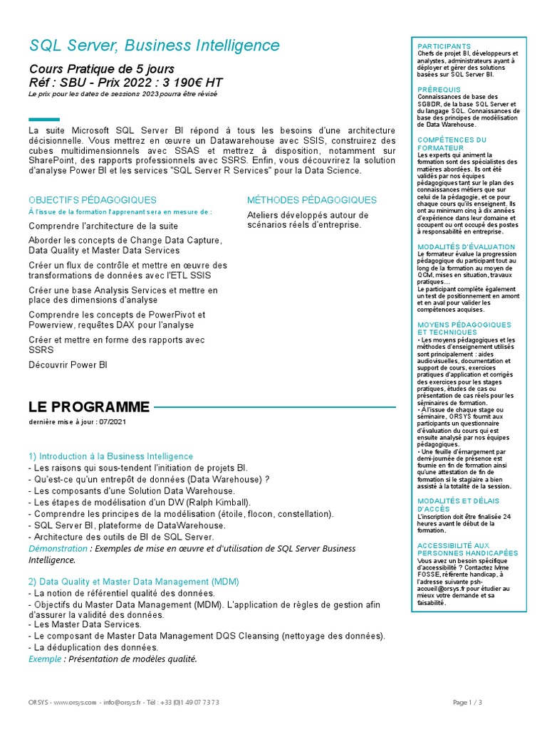 SQL Server, Business Intelligence: Cours Pratique de 5 Jours Réf: SBU ...