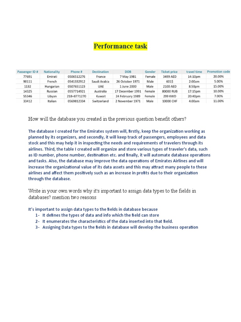 Performance Task Database | PDF
