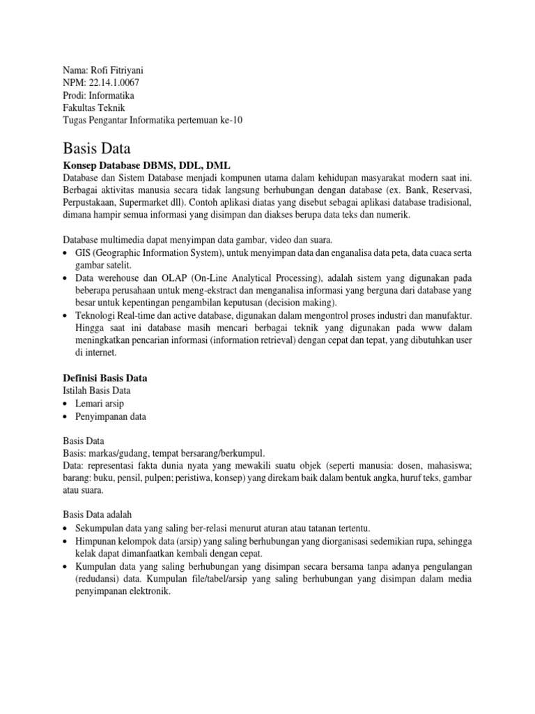Konsep dan Fungsi Basis Data dalam DBMS | PDF | Teknologi & Rekayasa